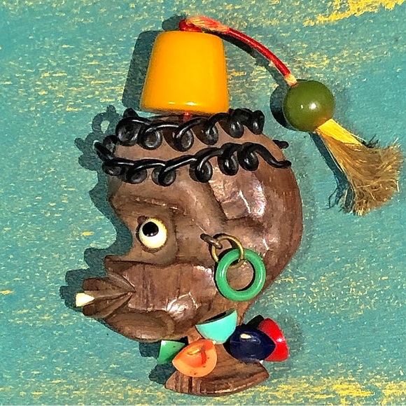 Jewelry | Vintage 194s Carved Wood Bakelite African Bust Head Brooch ...